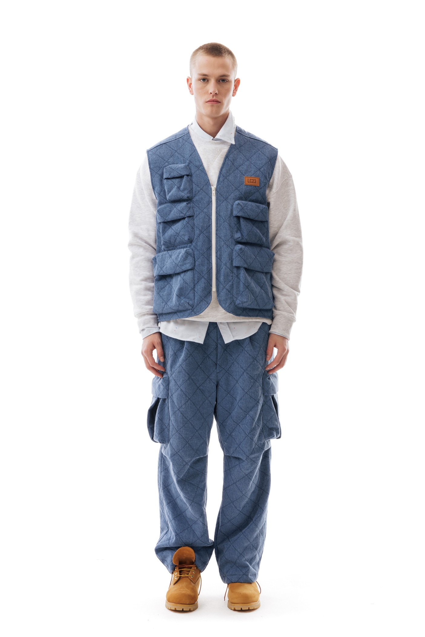 Quilted Denim Multipocket Vest